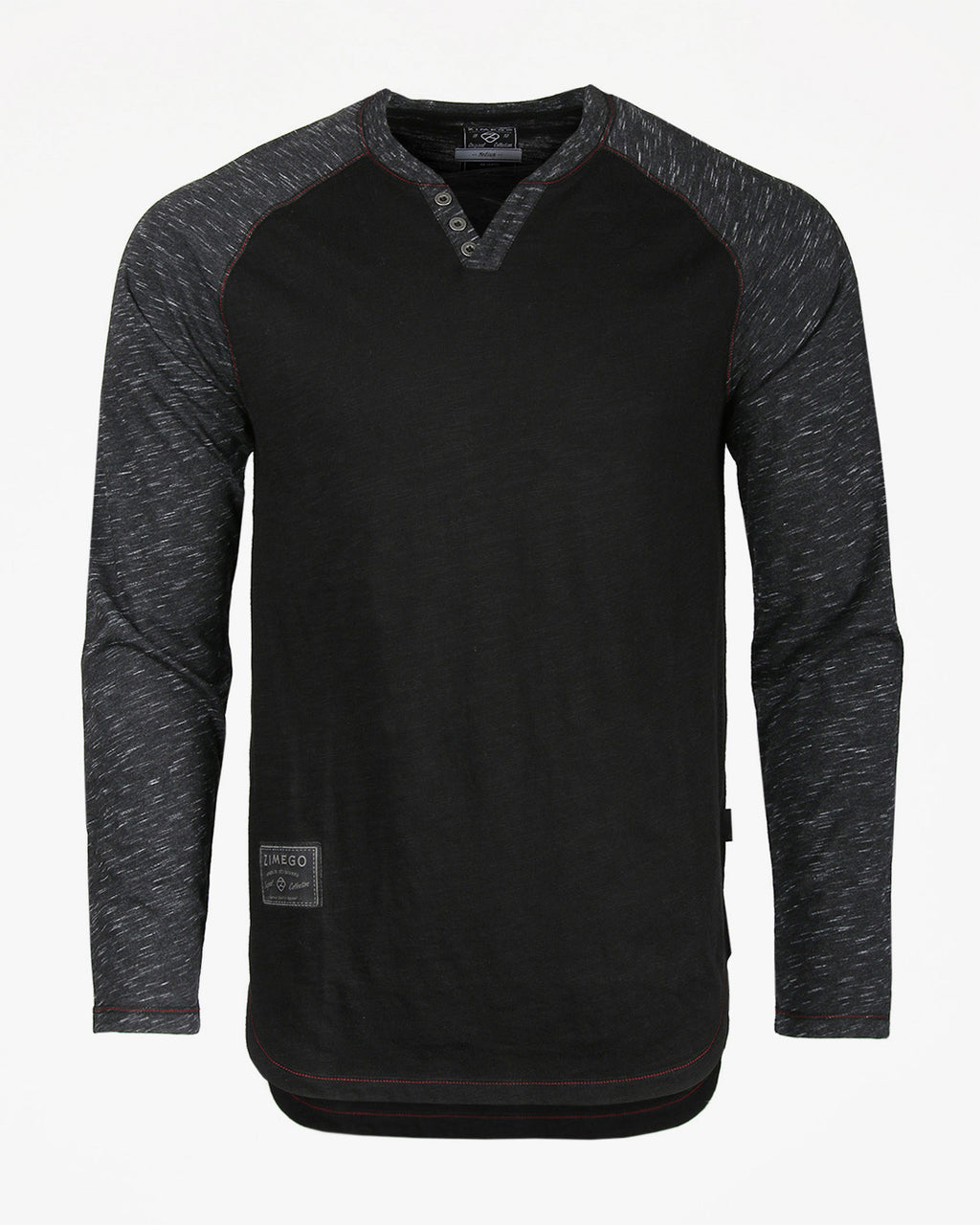 ZIMEGO Long Sleeve Contrast Raglan Henley V-Neck T-Shirts BLK-BLK ...