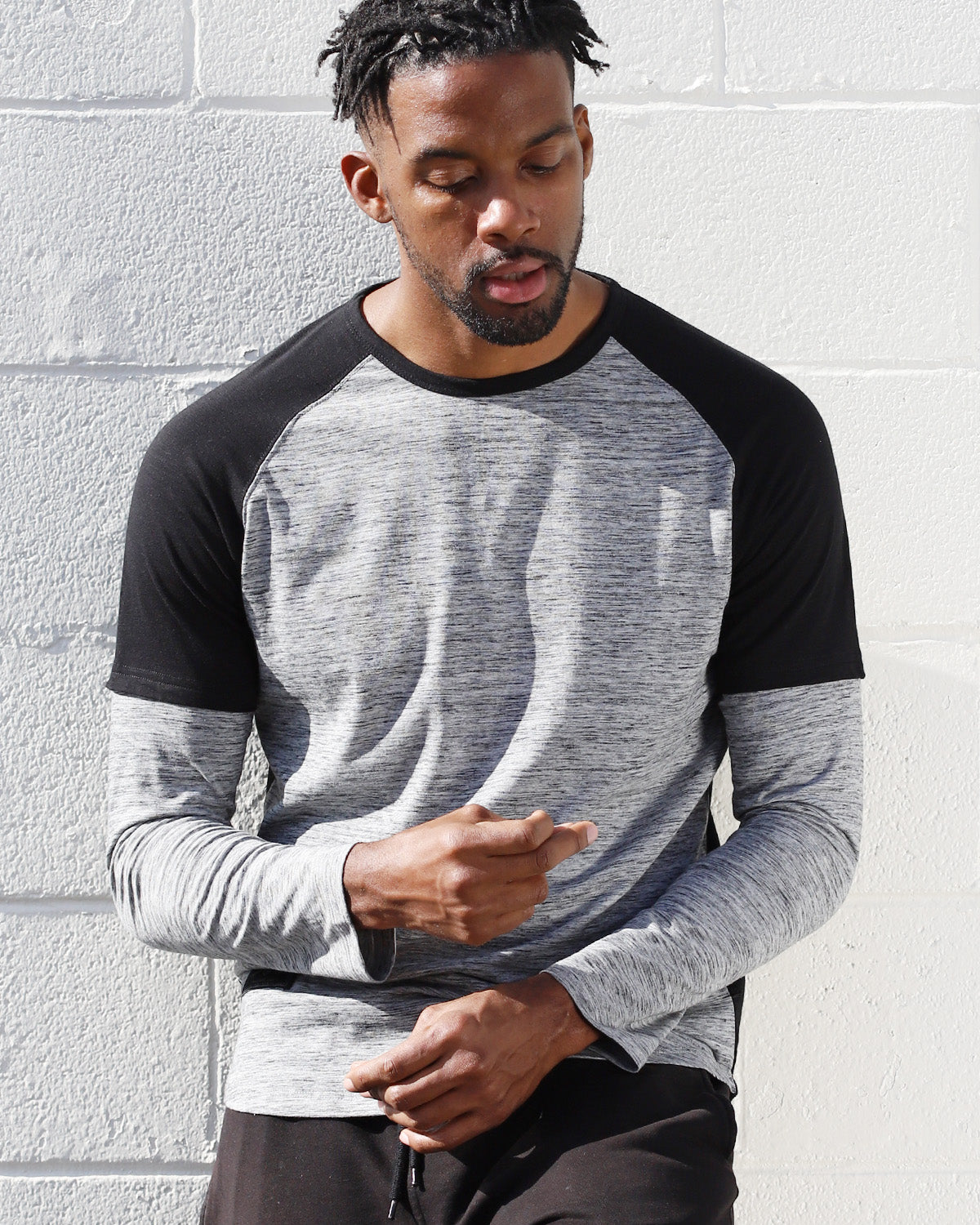 ZIMEGO Men's Twofer Color Block Long Sleeve Curved Hemline Athletic Hi ...